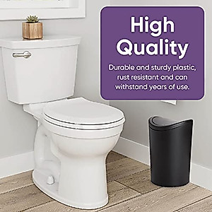 Superio Small Plastic Bathroom Trash Can with Lid 6 Liter, Black Mini Waste Bin 0.75 Gallon, Modern Flat Lid Step On Trash Can with Foot Pedal, Bathroom, Bedroom, Office, Under Desk, Soft Close