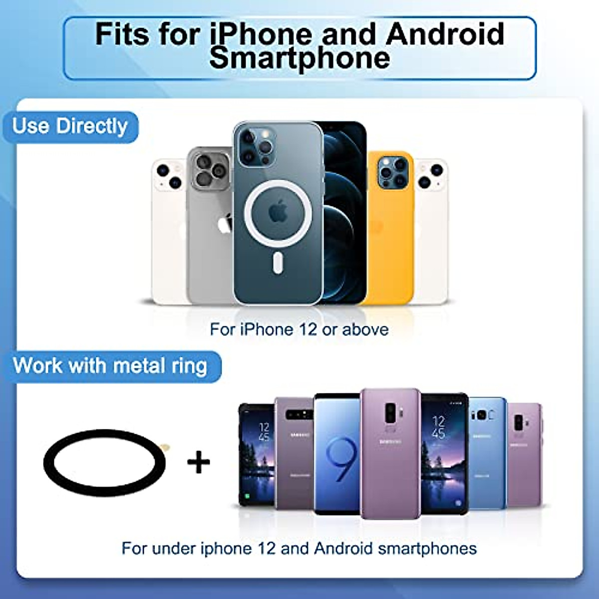 Aerbeis Gym Magnetic Phone Holder Adapter - Double Sided Magnetic Phone Mount Compatible with MagSafe iPhone 14 13 12 Pro Max Plus Mini, 360° Adjustable Holder for Any Phone Video Recording