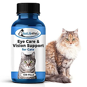 Eye Care and Vision Support for Cats - Holistic Kitten Eye Infection Treatment Helps with Conjunctivitis, Swelling, Discharge and More - 450 ct. Easy to Use Pills Relieve the Cat Eye Drops Struggle