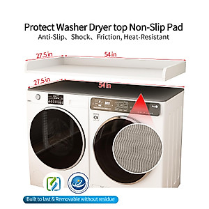 RRWJVU Washer Dryer Countertop,27.5" x 54" Solid Wood Countertop with Anti- Slip Pad for Laundry Room Organization. White
