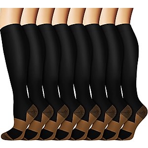 Graduated Copper Compression Socks for Men & Women Circulation 8 Pairs 15-20mmHg - Best for Running Athletic Cycling