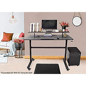 Stand Steady Tranzendesk | 55 Inch Standing Desk with Attachable Wheels| Easy Crank Height Adjustable Sit to Stand Workstation | Modern Ergonomic Desk Supports 3 Monitors (55 / Black)