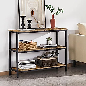 Yaheetech Industrial Console Table with Storage for Entryway, 3 Tier Sofa Table for Living Room, 40 Inch Long Narrow Foyer Table Hallway Table with Storage & Strong Legs, Rustic Brown