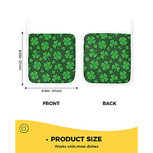 2 Pack Pot Holders for Kitchen,St. Patrick's Day Green Shamrock Heat Proof Potholder Hot Pads Trivet,Four Leaf Clover Black Back Seamless Washable Coaster Potholders for Cooking Baking Grilling
