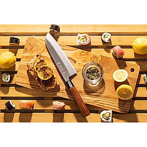 Traditional Japanese Professional Santoku Kitchen Chef Knife – Premium 7-inch High Carbon Stainless Steel Ultra Sharp Knife with High Corrosive Resistance in a Double Bevel Edge, Best Home Kitchen