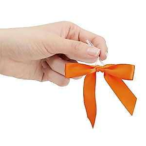 100 Pack Orange Bow Twist Ties for Treat Bags, 3-Inch Pre-tied Satin Ribbons for Crafts, Gift Wrap, Themed Party Favors, Baked Goods