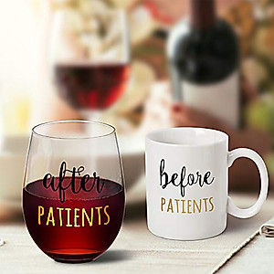 Before Patients, After Patients 11 oz Coffee Mug and 18 oz Stemless Wine Glass Set Gifts Idea for Nurses, Doctors, Hygienists, Assistants, Physician, Dentists Unique Birthday Graduation Gifts Idea