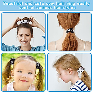 Xinnun 10 Pieces Cow Print Cloth Scrunchies Hair Ropes, White and Black, for Women Girls Hair Accessories Party Decoration Supplies