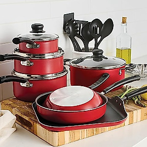 LEGENDARY-YES 18 Piece Nonstick Pots & Pans Cookware Set Kitchen Kitchenware Cooking NEW (RED)