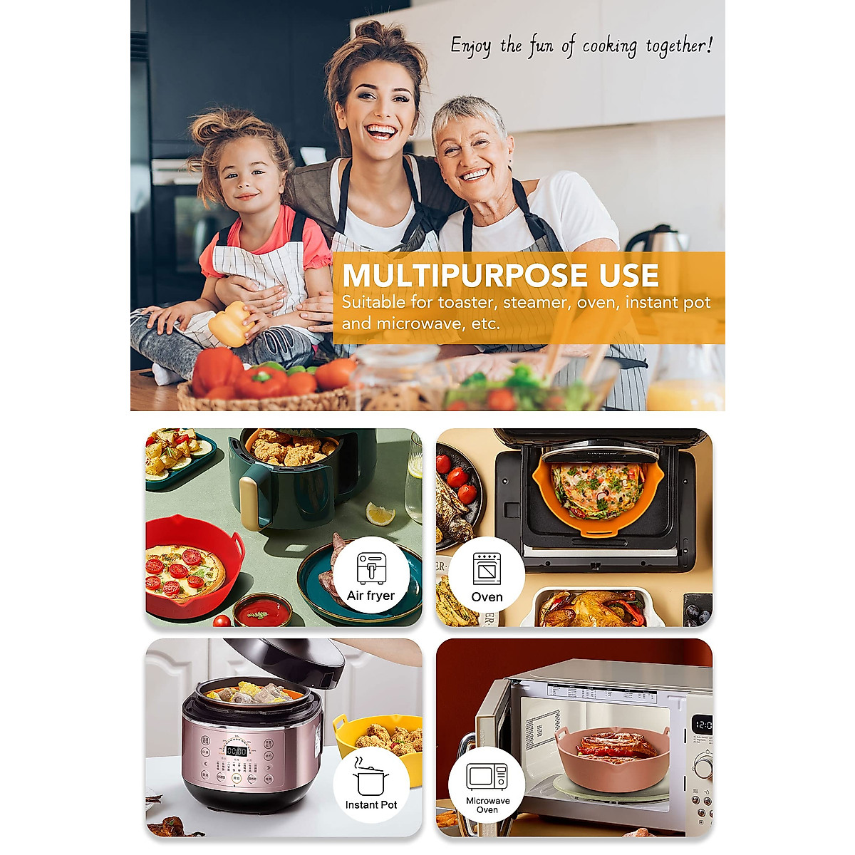 Air Fryer Silicone Pot,8.5'' Air Fryer Silicone Liners, Easy To Clean Reusable Air Fryer Accessories, Heat Resistant Air Fryer Basket, Replacement of Parchment Liner Paper Fits (Grey)