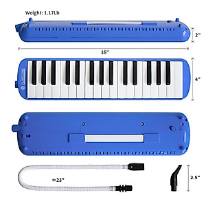MUSICUBE Melodica for Kids 32 Keys Melodica Instrument Air Piano Keyboard with 1 Long Tube, 1 Short Mouthpiece for Beginners Students, Musical Gift for Boys & Girls (Blue)