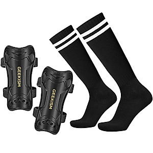 Geekism Soccer Shin Guards for Youth Kids Toddler, Protective Soccer Shin Pads & Socks Equipment - Football Gear for 3 5 4-6 7-9 10-12 Years Old Children Teens Boys Girls (Black, Medium)