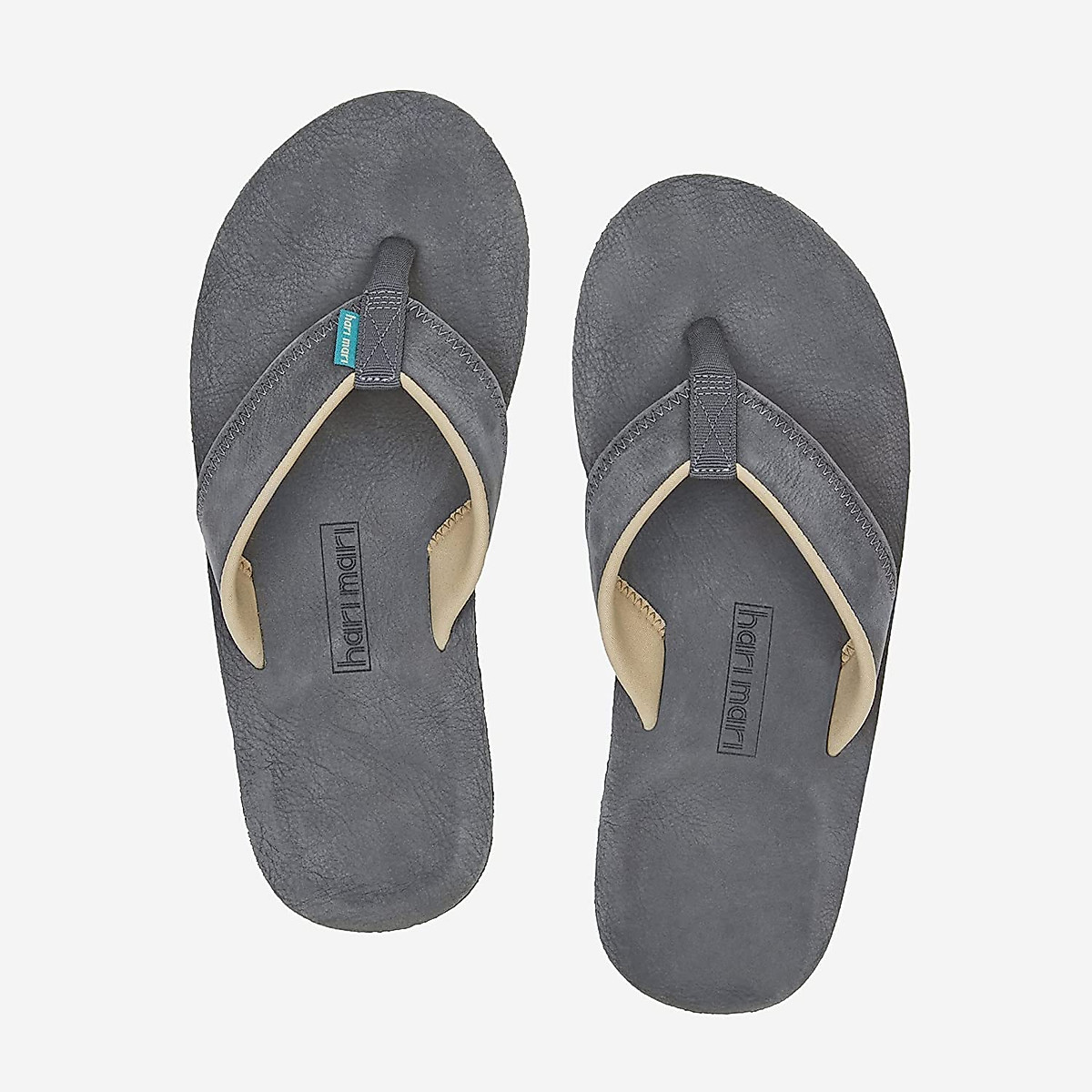 Hari Mari Pier Flip Flops for Men - Premium Rubber Sole, Leather Strap with Memory Foam - Water-Resistant Comfortable Beach Sandals- Slate, Size 8