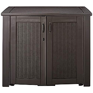 Rubbermaid Decorative Outdoor Storage Cabinet (123 Gal), Weather Resistant, Dark Brown, Organization for Home/Backyard/Pool Chemicals/Toys/Garden Tools/Porch/Patio Cushions
