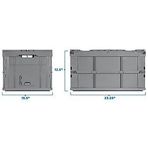 Mount-It! Collapsible Plastic Storage Crate, Folding and Stackable Utility Distribution Container with Attached Lid, 65L Liter Capacity, Pack of 1