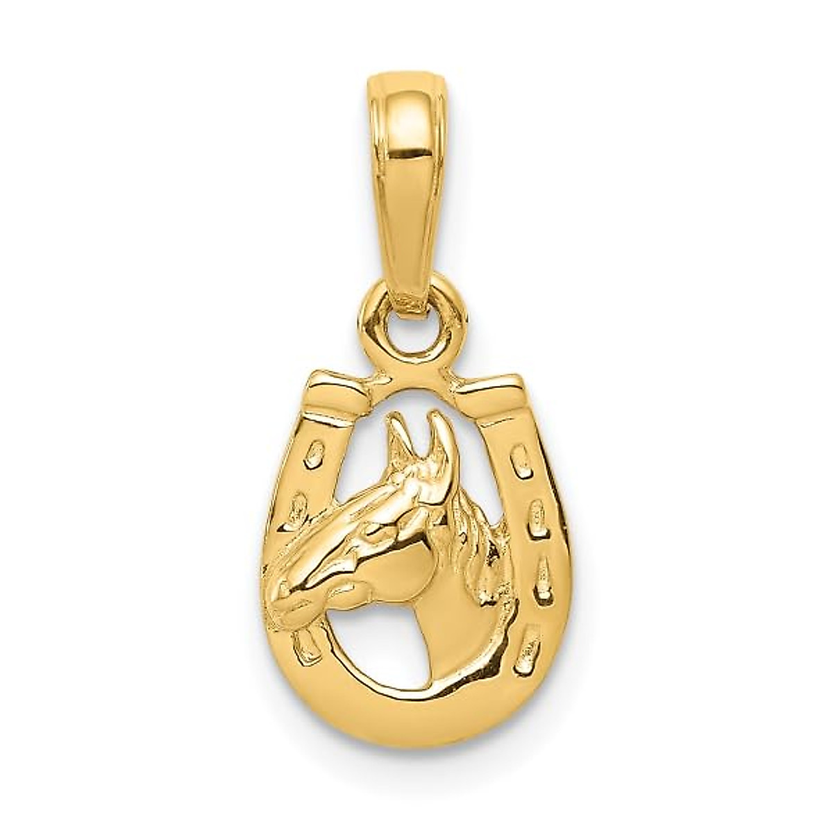 IceCarats 14K Yellow Gold Lucky Horseshoe Horse Head Necklace Animal Lover Pendant Equestrian Charm 19mm x 10mm Only