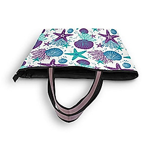 ZENWAWA Starfish Seashell Tote Bag Zipper Large Capacity Women Grocery Bag Purse Shoulder Bag 2 Sizes