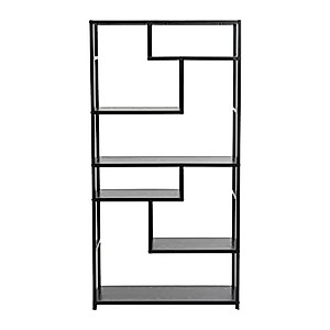 Household Essentials Black Oak Geometric Tall Open Book Shelf | Mid Century Modern Shelves