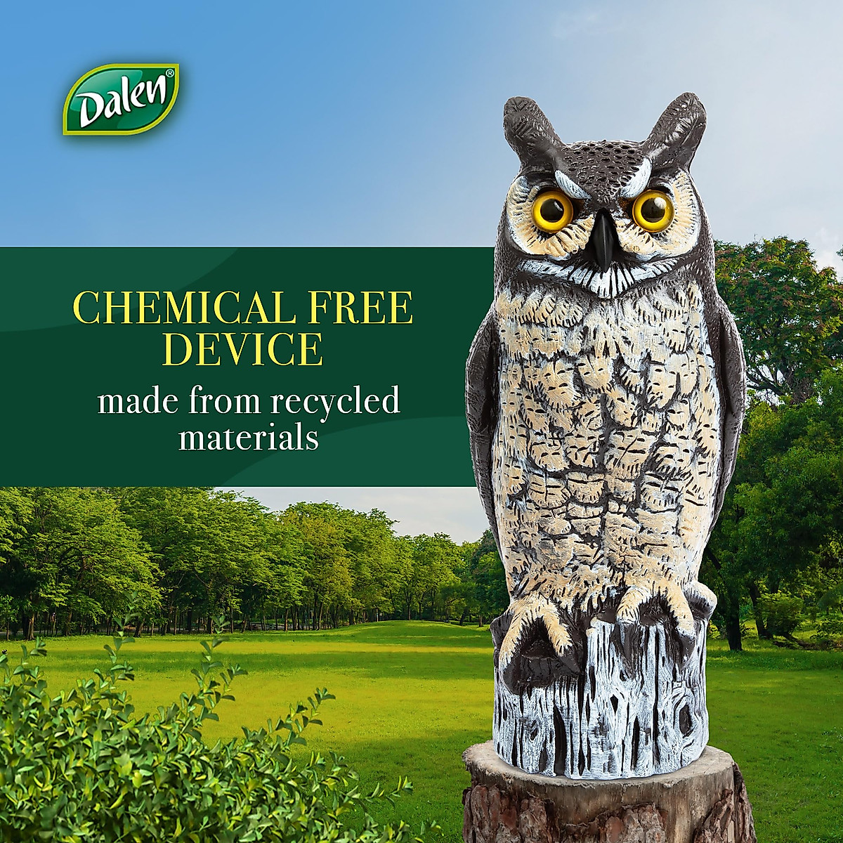 Dalen Large Fake Owl Decoy to Scare Birds Away - Garden Scarecrow Provides Natural Pest Control - 16" Tall - Great Horned Owl