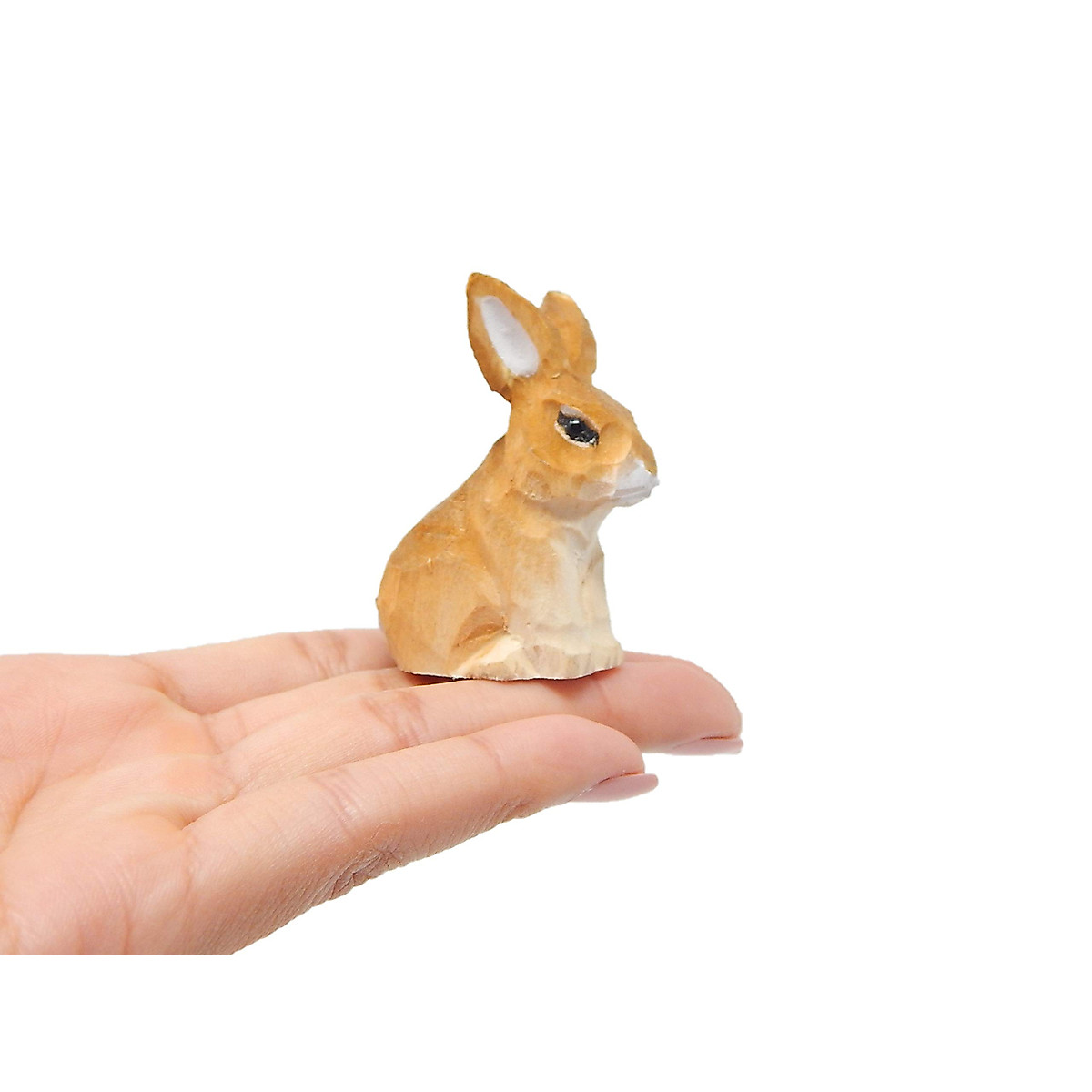 Selsela Brown Rabbit Handmade Wood Figurine Carved Bunny Sculpture Home Decor Miniature Animal Art Garden Statue Collectible