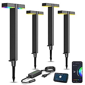 XMCOSY+ Low Voltage Landscape Lights, 400LM Smart Pathway Lights with APP Control, Adjustable Dual-Head Warm White & RGB, Works with Alexa, 12V 8W Outdoor Path Lights for Garden Lawn Walkway(4 Pack)