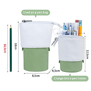 Fmeida Standing Pencil Case Telescopic Pencil Pouch Pop Up Pencil Bag Pen Holder Organizer Aesthetic Stand Up Stationery Pouch Makeup Cosmetics Bag for Christmas Holiday New Year Gift Light Green