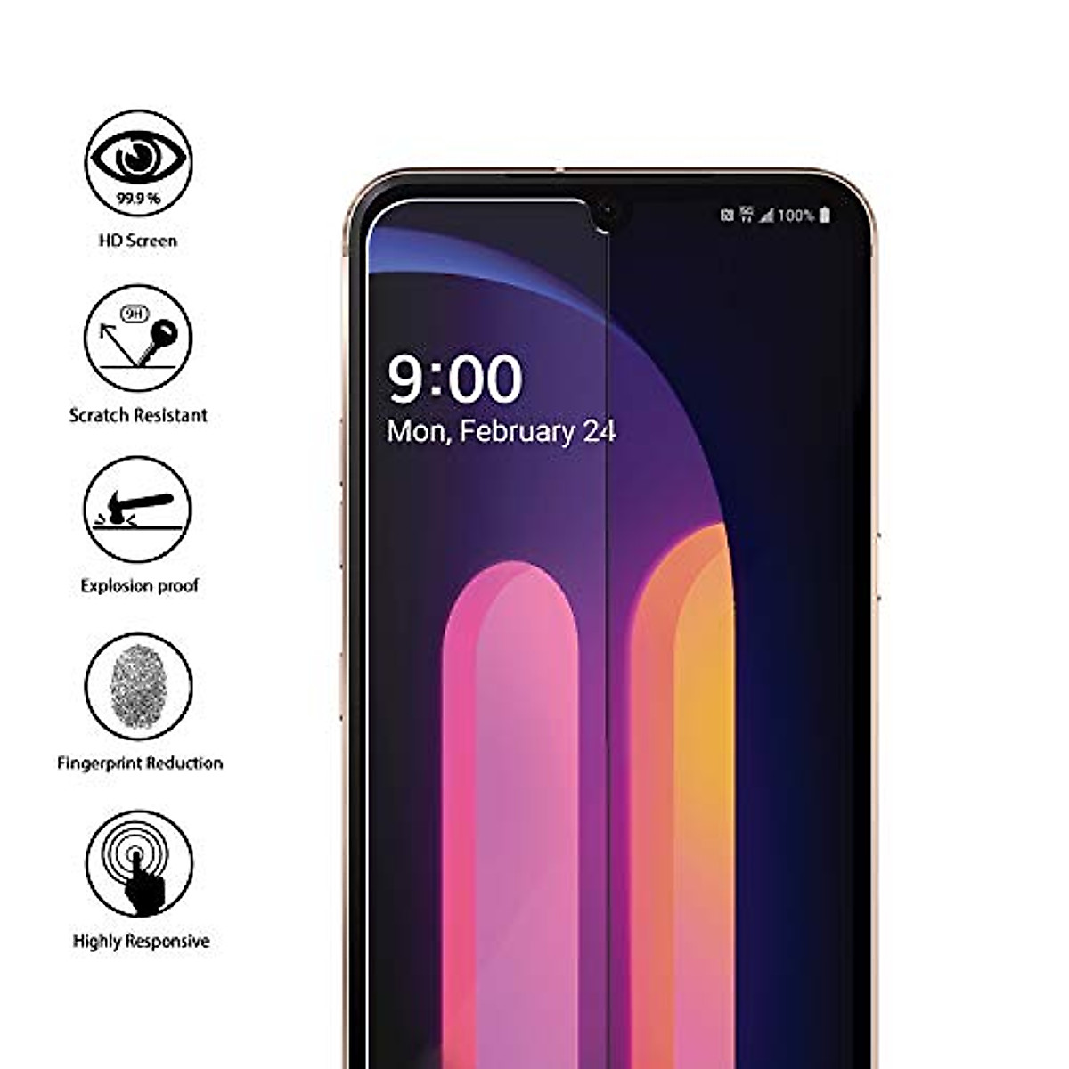 Orzero (3 Pack) Compatible for LG V60 ThinQ Tempered Glass Screen Protector, 9 Hardness HD Anti-Scratch (Lifetime Replacement)