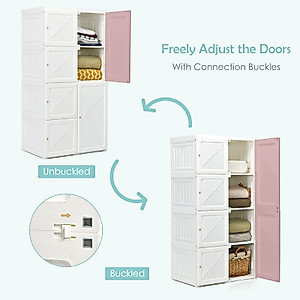 Tangkula Portable Closet Wardrobe, Foldable Clothes Organizer with Cubby Storage, Hanging Rods, Easy Assemble Clothing Storage with Magnet Doors, Folding Bedroom Armoire (8 Cubbies)