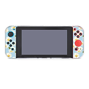 Camomile and Polka Dot Printed Protective Case Cover Compatible with Switch Game Console Controller with Holder Stand