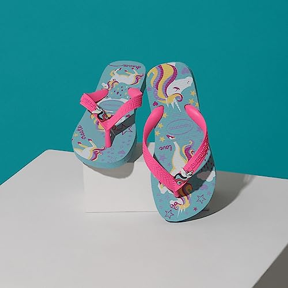 Havaianas Kid's Fantasy Flip Flop Sandal, Ice Blue/Shocking Pink, 13-1 M US Little Kid