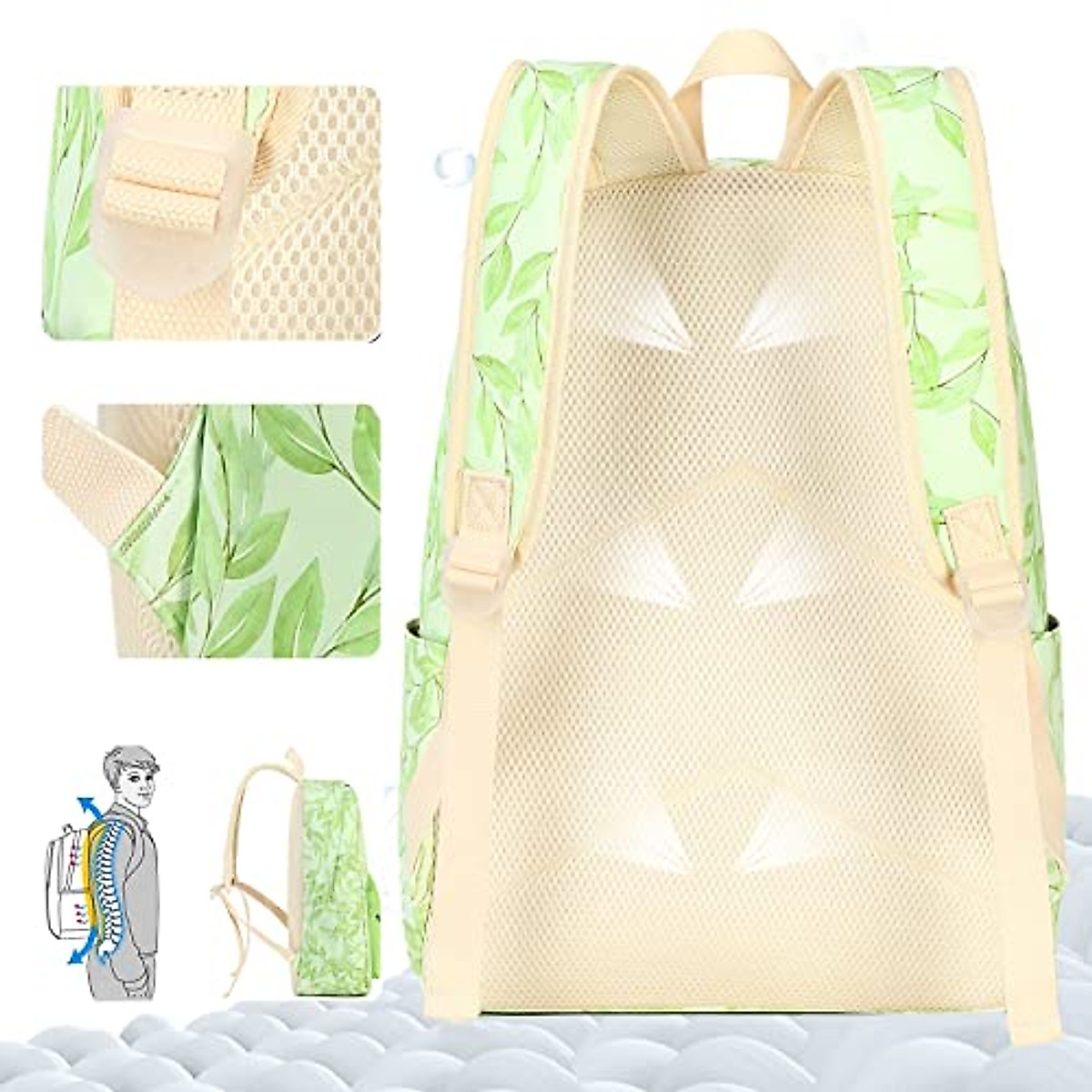 LEDAOU Backpack for Girls School Bag Kids Bookbag Teen Backpack Set Daypack with Lunch Bag and Pencil Case (Green)