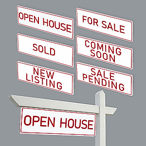 Bundle of Real Estate Rider Signs with Stakes, 6 Pack Double-Sided 6"x17.2" FOR SALE, OPEN HOUSE, SOLD, COMING SOON, SALE PENDING, NEW LISTING-Waterproof Corrugated Plastic