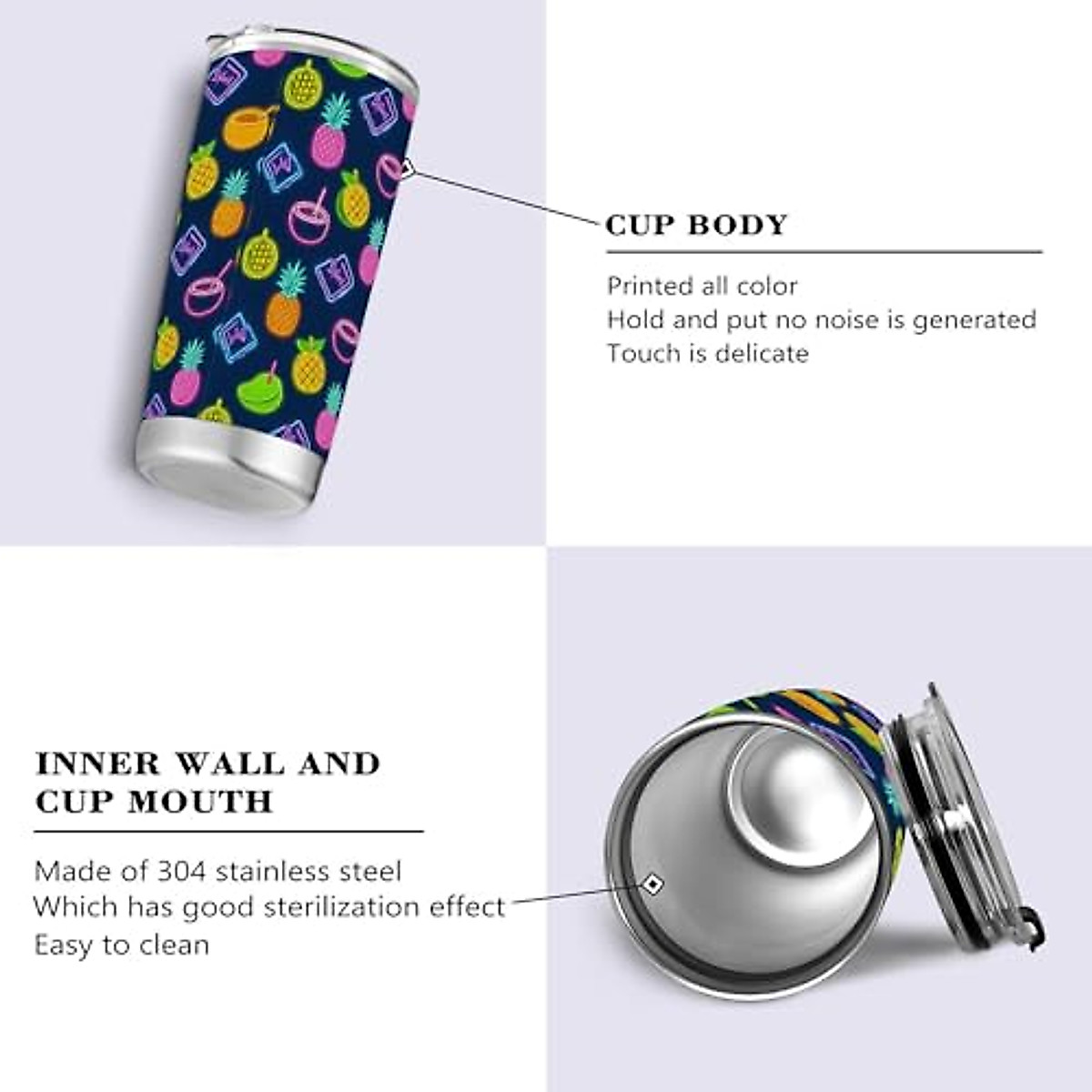 sanluoli Summer Neon Coconut fruit Pineapple Stainless Steel coffee cups with lids with Straw Lid coffee travel mug for gym portable insulated tumbler 20 OZ