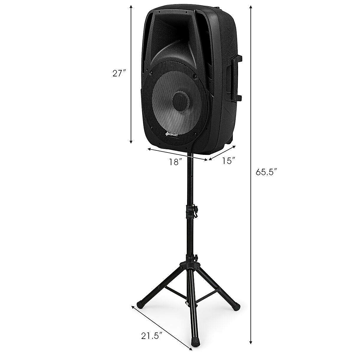 Sonart 15" 1500W Powered Speakers, 2-Way Full Range Portable PA Speaker System Combo Set With Stands/Illuminating Light/Microphone/EQ/USB/Bluetooth
