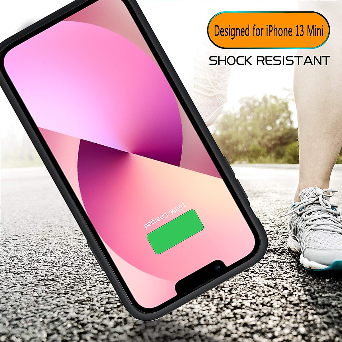 Battery Case for iPhone 13 Mini, Full Encircle 6000mAh Ultra-Slim Rechargeable Portable Charging Cover Extended Battery Pack Compatible with iPhone 13 Mini (5.4 inch) Charger Case with Carplay-Black