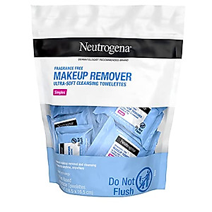 Neutrogena Fragrance-Free Makeup Remover Cleansing Towelette Singles, Individually-Wrapped Daily Face Wipes to Remove Dirt, Oil, Makeup & Waterproof Mascara for Travel & On-the-Go, 20 ct (Pack of 6)