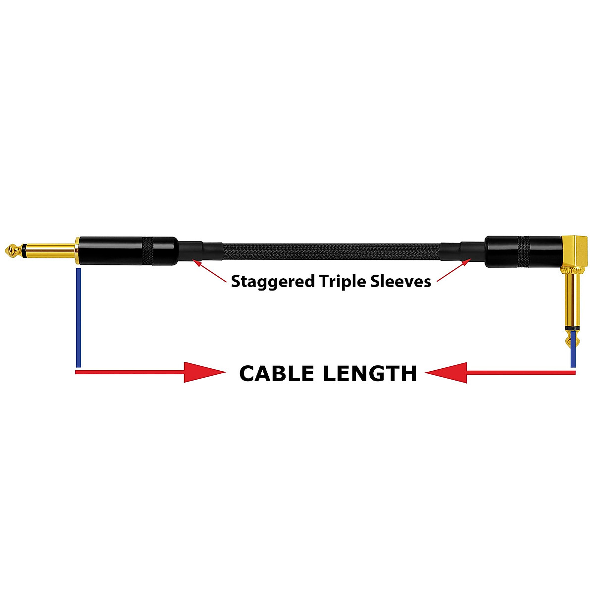Audioblast - 3 Units - 15 Inch - HQ-1 -Braid (Black) Flexible-Dual Shielded(100%)-Guitar Instrument Effects Pedal Patch Cable w/Eminence Straight & Angled Gold ¼ inch (6.35mm) TS Plugs & Double Boots