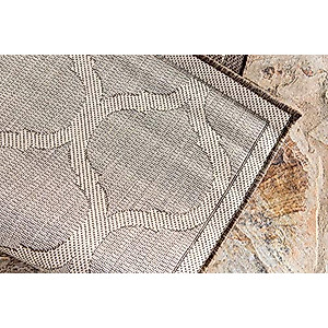 Unique Loom Trellis Collection Area Rug-Lattice Border Design, Moroccan Inspired for Indoor/Outdoor Décor, 2 ft 2 in x 3 ft, Brown/Beige