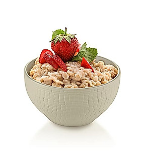 EZOWare 5.5-inch Stoneware Cereal Bowl Set, Set of 6 20oz Microwave Safe Classic Kitchen Dishes, Decorative Pattern Round Bowls For Rice, Soup, Salad, Dessert, Pasta and Noodle - Khaki