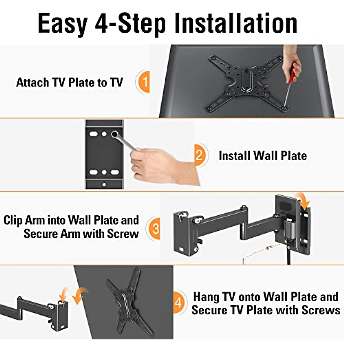 ELIVED Lockable RV TV Mount for Most 13-43 Inch TVs, RV TV Wall Mount Swivel and Tilt for Camper Trailer Motorhome, Detachable TV Bracket with Double Wall Plates, Max VESA 200x200mm, up to 22LBS