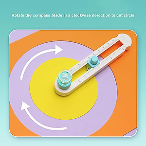Circe Cutter for Paper Crafting Circular Cutter Tool Rotary Compass Circle Cutter Adjustable Cutting Diameter Ranges from 3/4 in to 8 in (Cyan & White, Mini)