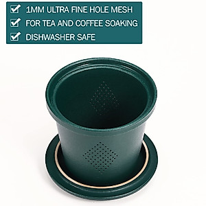 POEKLSYNM Ceramic Tea Mug, Porcelain Tea Cup with Lid and Infuser Wooden Handled, Daily and Office Use Gift Tea Cup with Strainer Steeping, 13.5oz / 400ml (Green Matte)