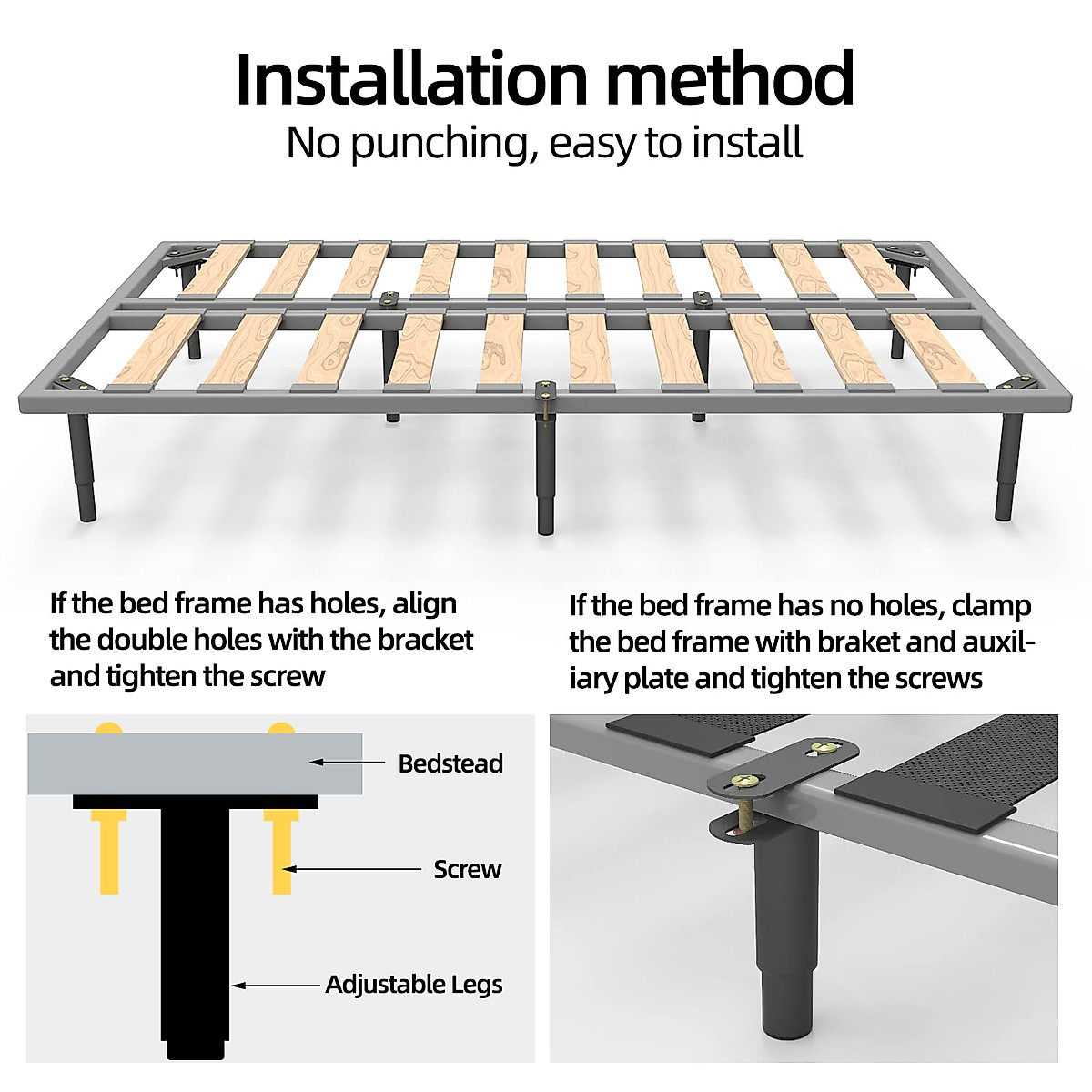 POROHOM 2PCS (7"-13.5") Adjustable Metal Bed Frame Support Legs, Bed Frame Center Slats Heavy Support Leg,Extra Durable Furniture Cabine Sofa Slats Steel Support Legs Replacement Parts