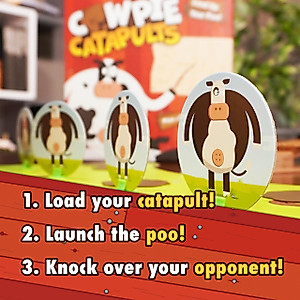 Cowpie Catapults, Launch Poo, Knock Over Cows, and Be The Last Moo Standing, Funny 2 Player Board Game for Kids & Family, Ages 6+