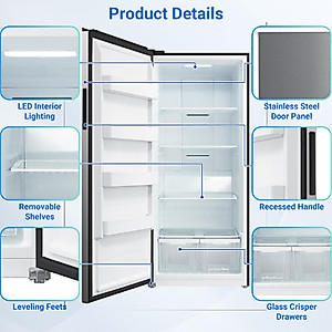 Smad 21 Cubic Feet Stand Up Freezer, Convertible Freezer/Refrigerator with LED Light, Stainless Steel Frost Free Upright Freezer with Left Open Door for Kitchen, Home,Garage