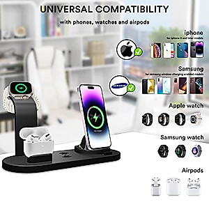 4-in-1 Fast 15W Apple Charging Station for Multiple Devices - Wireless Charging + Plug for iPhone 14/13/12/11/x/8 + Airpods Pro 2/Pro/2/1 + Apple Watch Stand SE/7/6.+ Samsung/Android Type-C/USB