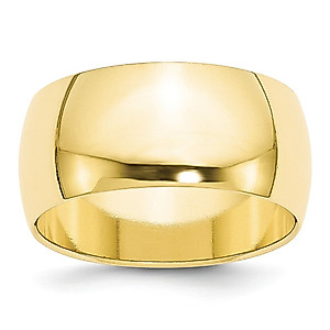 Solid 10k Yellow Gold 10mm Half Round Wedding Band Size 7.5