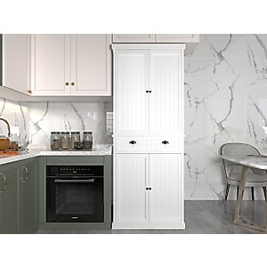 ARTPOWER Kitchen Pantry Storage Cabinet with Drawer and Adjustable Shelves, Bathroom or Hallway, White