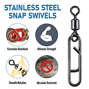 Dr.Fish 20 Pack Fishing Power Clips Swivels Barrel Snap Swivels Quick Change Fishing Snap Connector High Strength Speed Clips Swivels Fishing Tackles Freshwater Saltwater 66LB