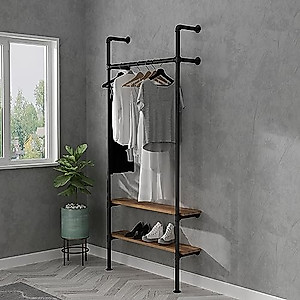 LANJIN Industrial Pipe Clothing Rack,Clothes Rack for Wardrobe, Bedroom and As Walk-in Closet System.Sturdy Clothing Racks for Hanging Clothes,Wall Mounted Heavy Duty Clothes Rack,Black B
